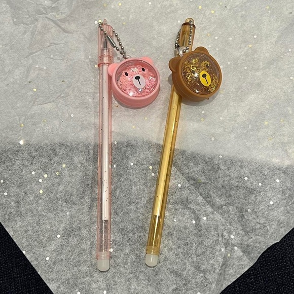Office | Cute Pink And Brown Bear Pens With Charm Filled With Confetti ...